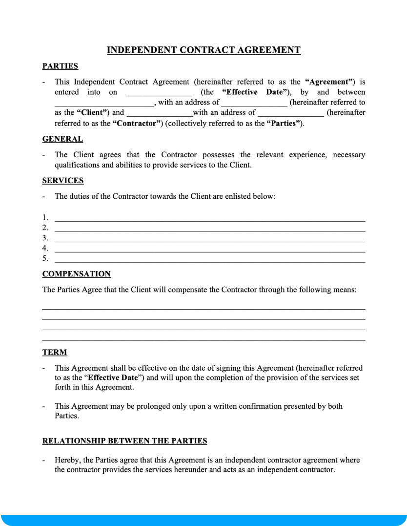 Professional Independent Contractor Agreement Free Downloadable Template 