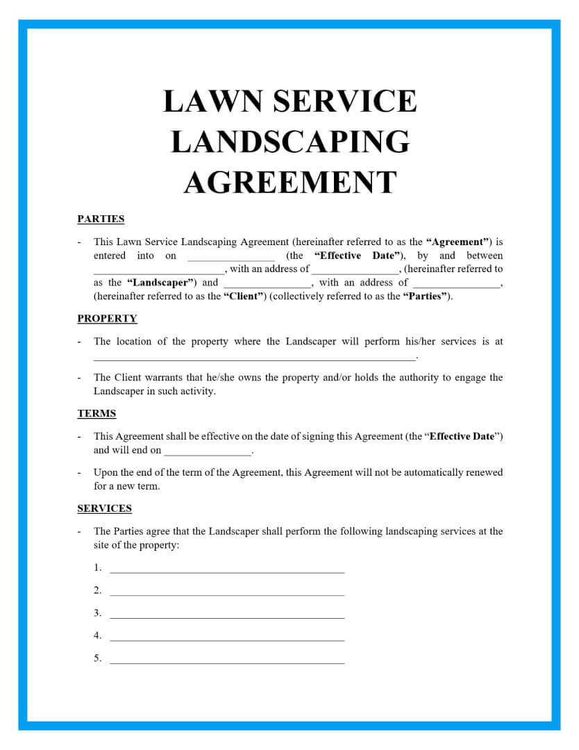 Free Printable Lawn Care Contracts Templates Printable