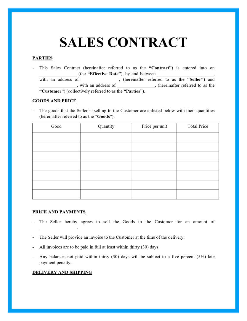 Free Sales Agreement Template Word Printable Templates