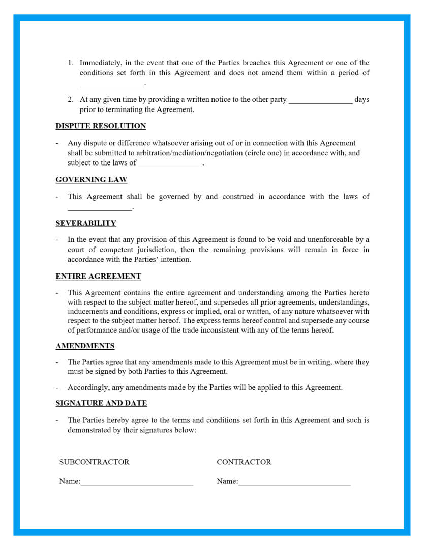 Free Subcontrator Agreement Template For Download
