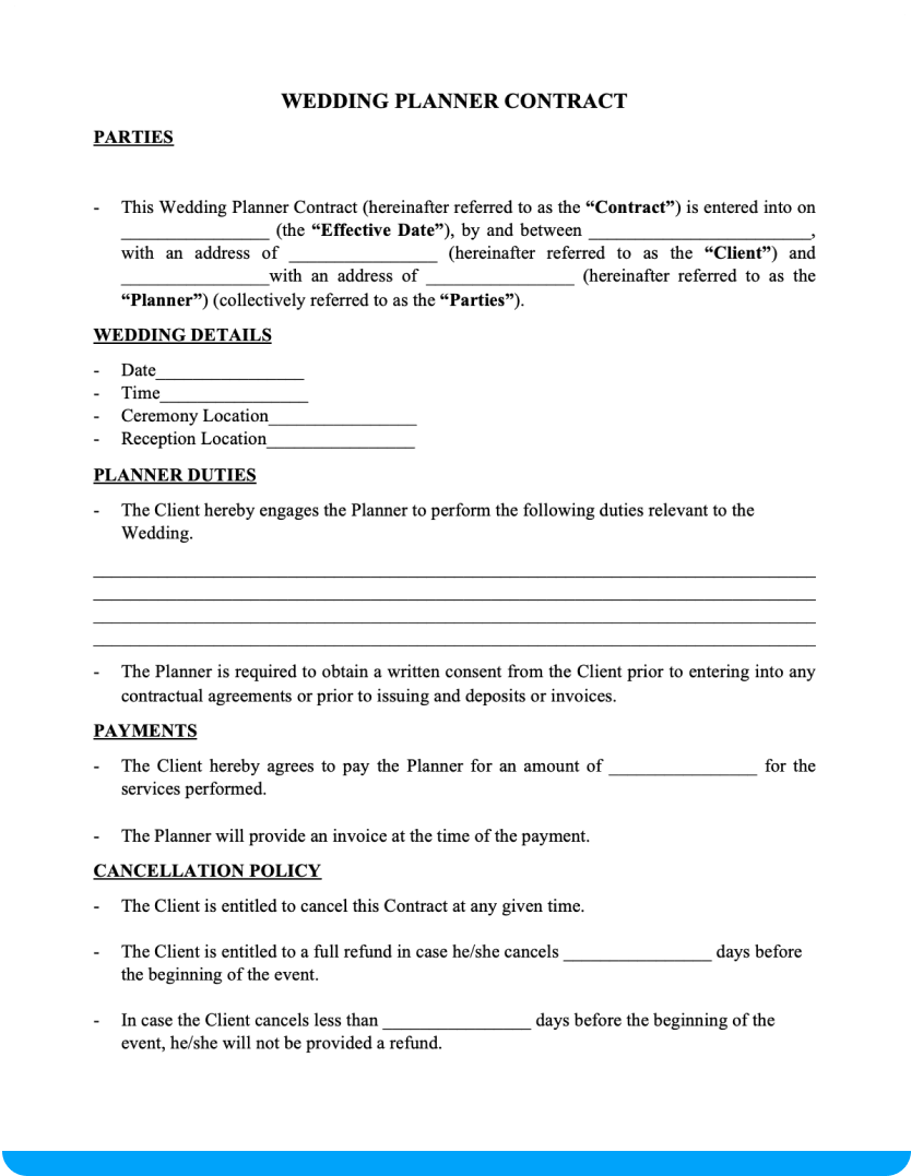Wedding Planner Contract With Downloadable Sample Template
