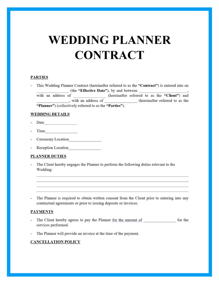 Printable Wedding Planner Contract Template Printable Templates