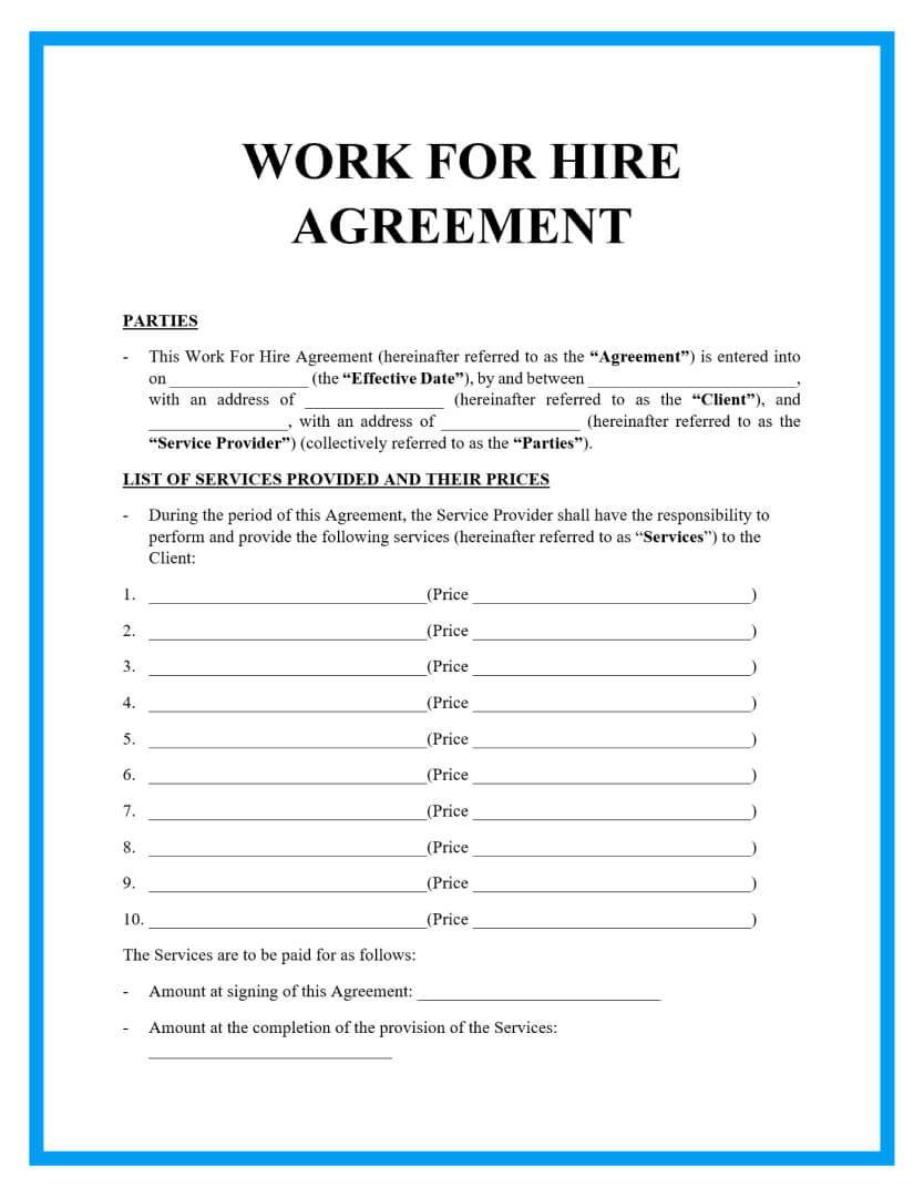 Free Work For Hire Agreement Templates For Download