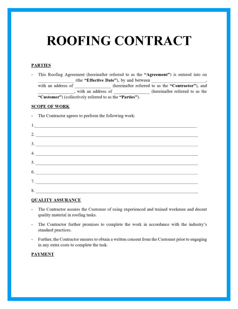 Free Printable Roofing Contract Template Printable Templates