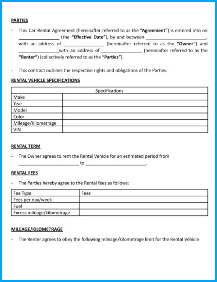 Car Rental Agreement Template Car Rental Agreement Doc 1