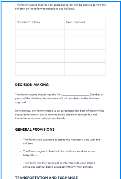 Free Custody Agreement Template Free Custody Agreement Template